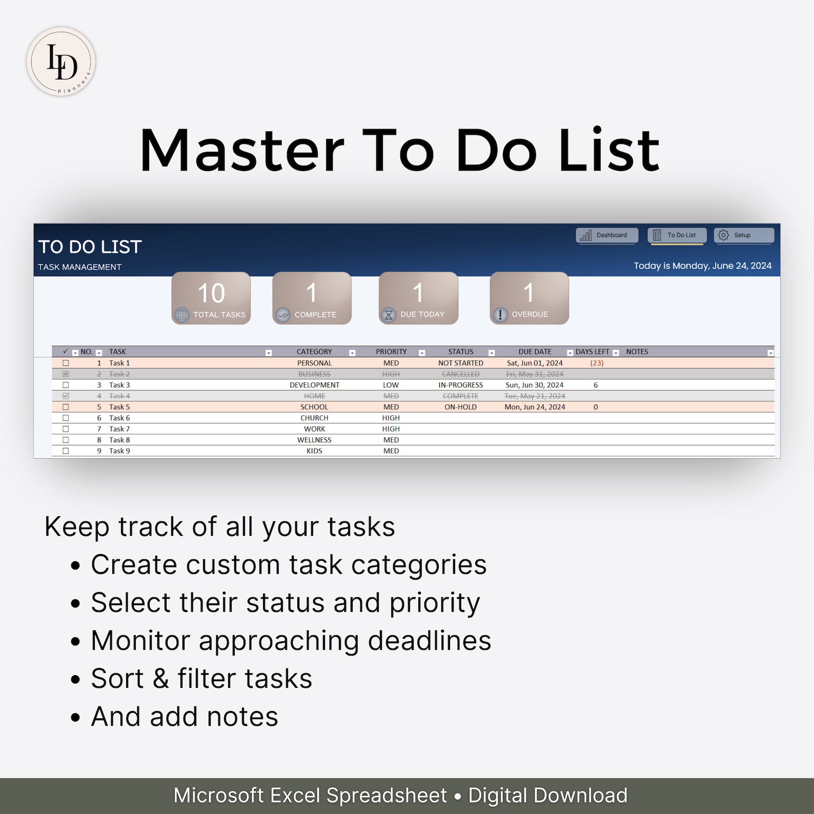 Master To-do List & Interactive Dashboard | Digital Planner | Simple ...