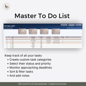 Master To-do List & Interactive Dashboard | Digital Planner | Simple ...