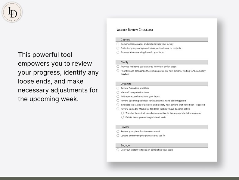 GTD Inspired Weekly Review Checklist, Productivity Planner printable ...
