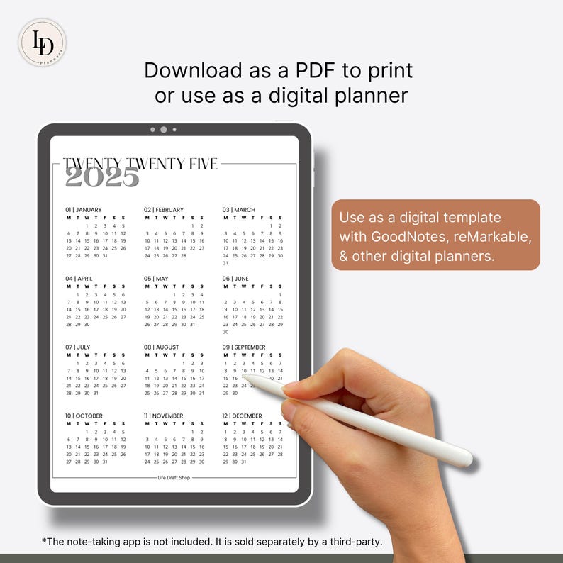 2025 Minimalist Year at a Glance, Dated Calendar Full-year Overview ...