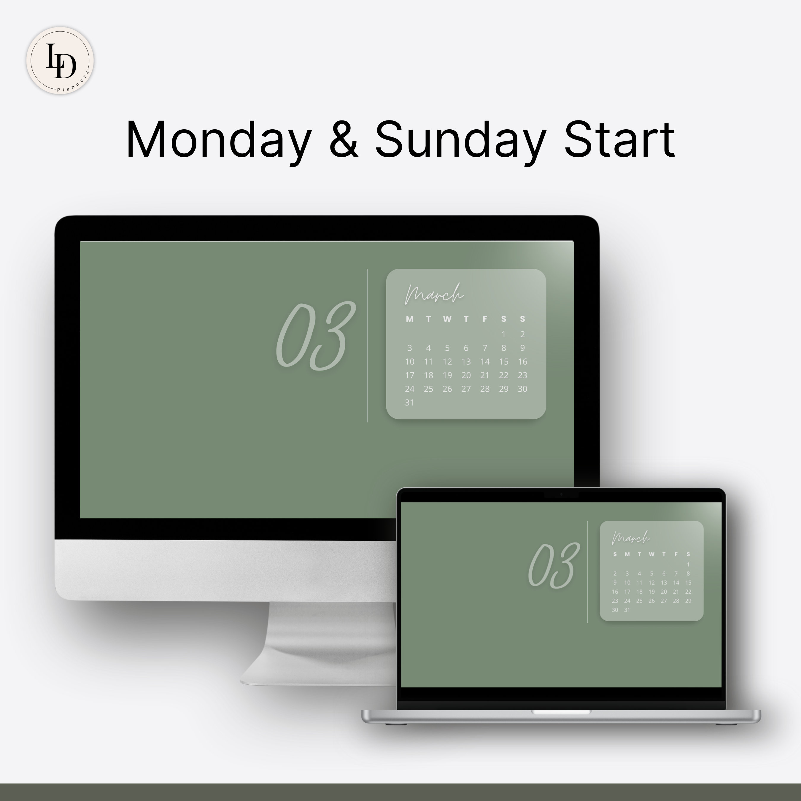 2024-2025 Green Desktop Wallpaper | Minimalist Monthly Calendar (monday ...