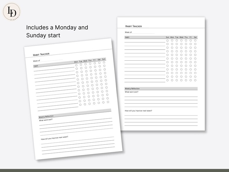 Weekly Habit Tracker, Monday and Sunday Start, Functional Planner ...
