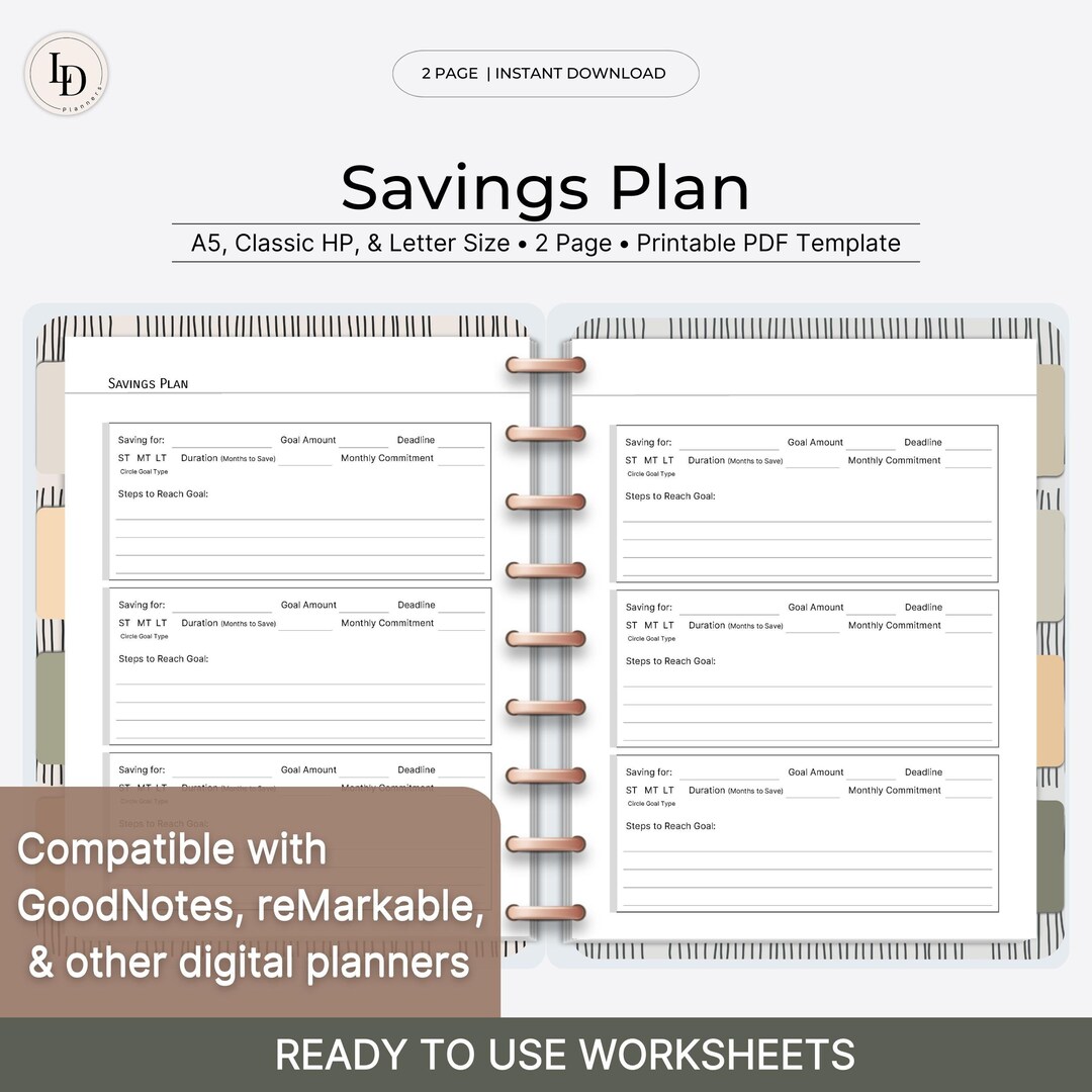 Savings Plan, Financial Planner Insert (printable PDF Template) - Etsy