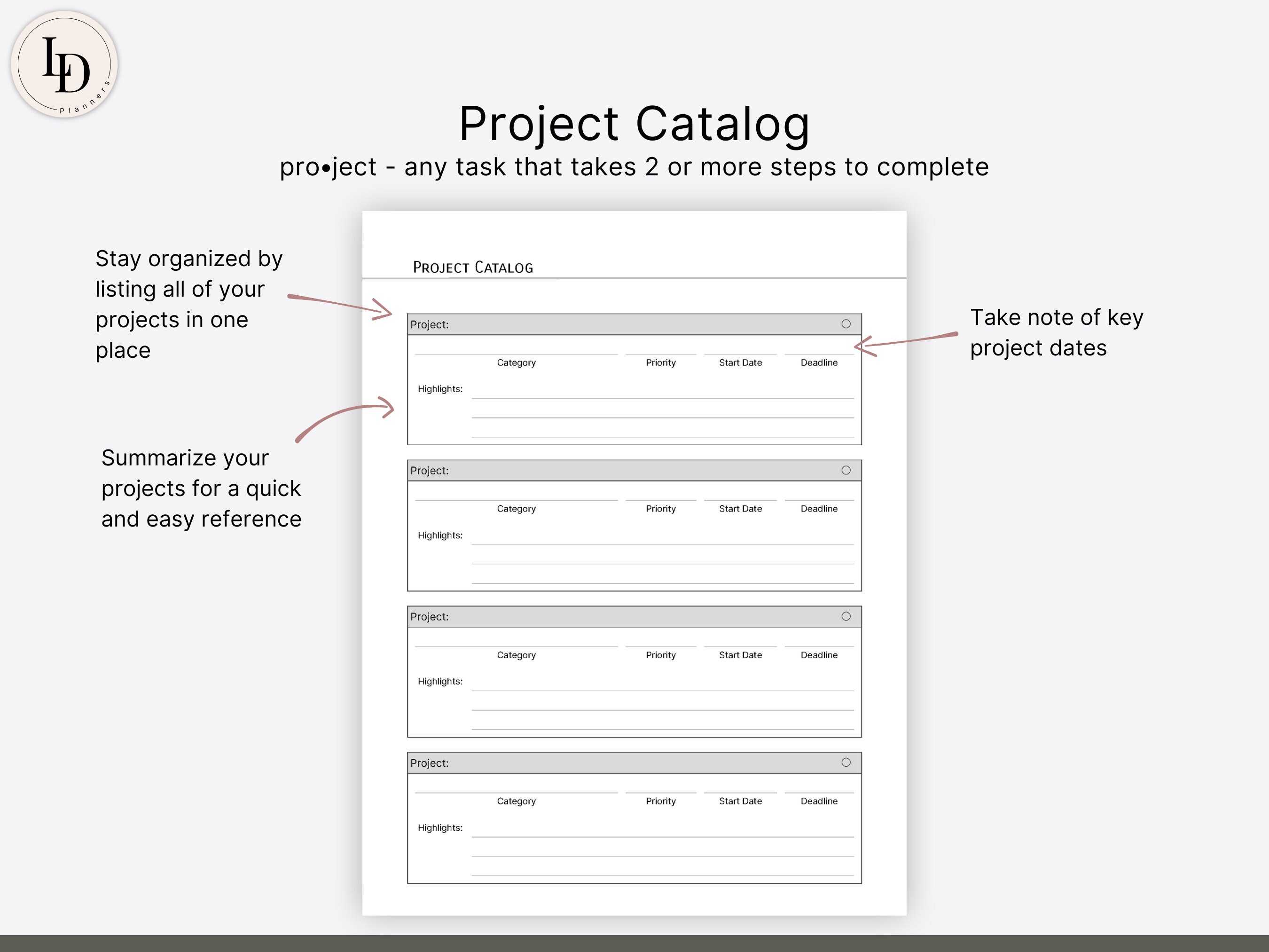 Project Catalog Summarized Project Tracker Productivity Planner Insert ...
