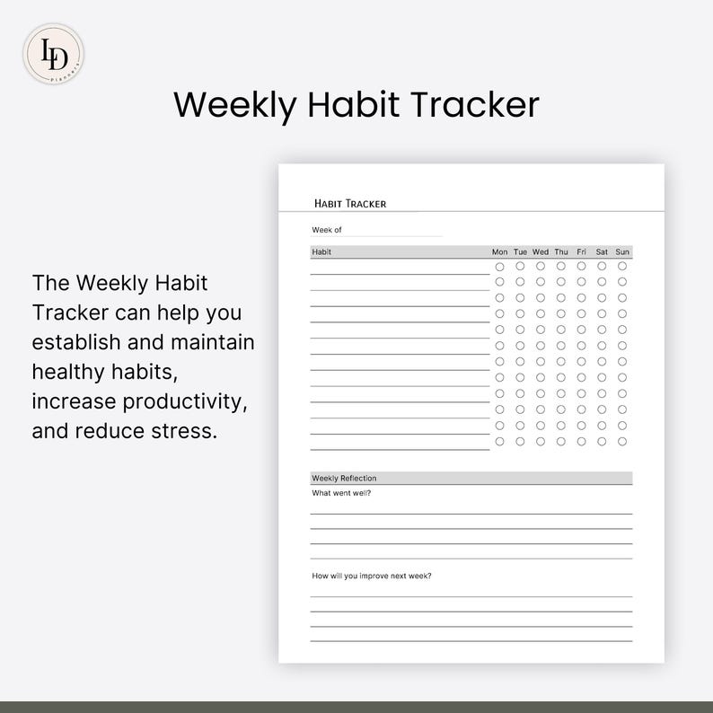 Weekly Habit Tracker, Monday and Sunday Start, Functional Planner ...