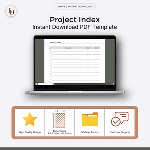 Project Index, Project Management Planner Inserts (printable PDF ...