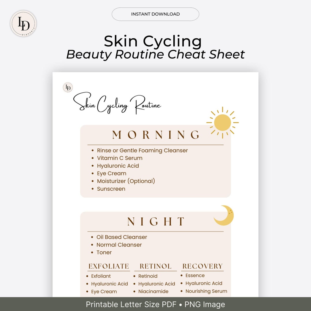 Skin Cycling Routine: Beauty Routine Cheat Sheet (printable PDF & PNG ...