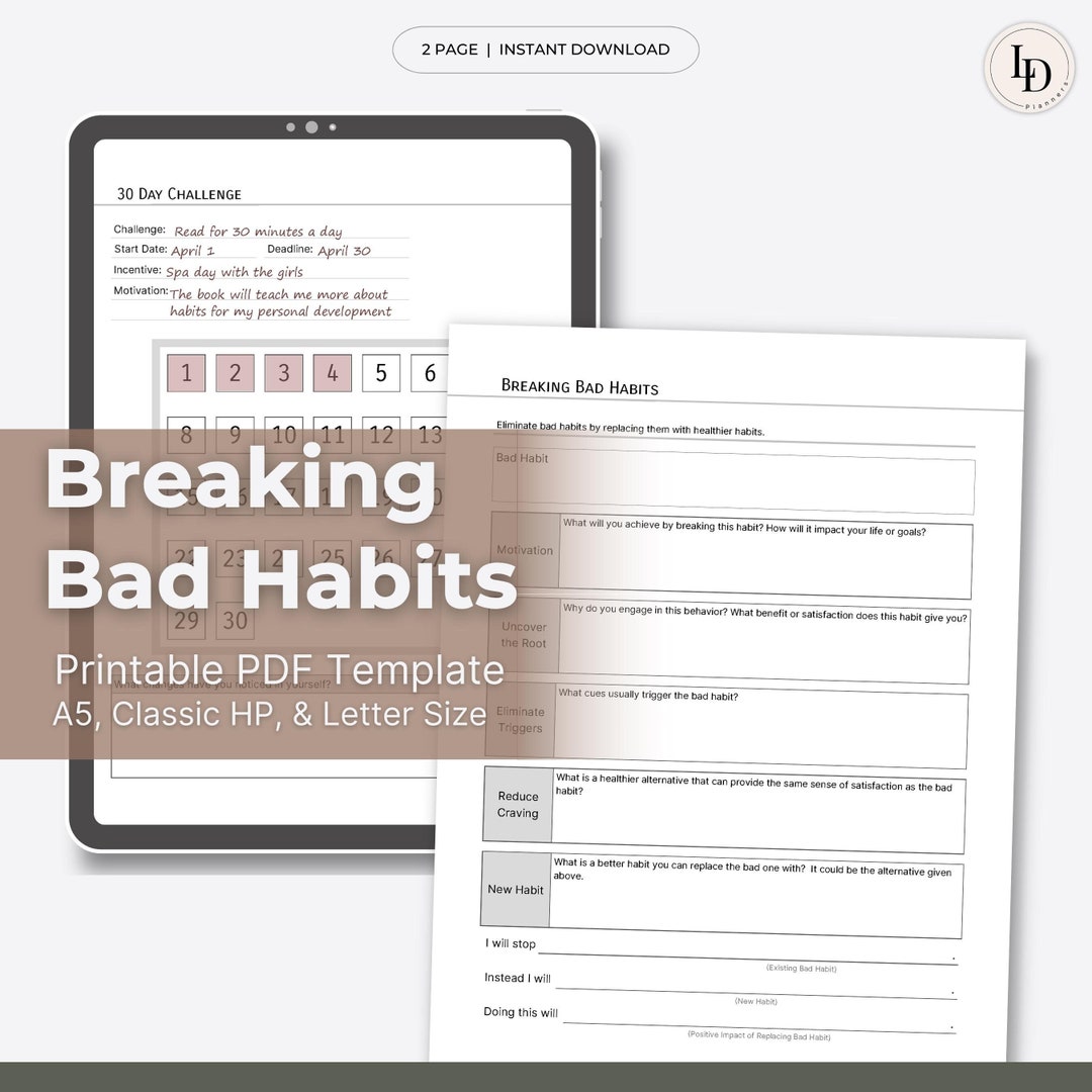 Breaking Bad Habits Worksheet, Digital Planner Insert (printable PDF ...