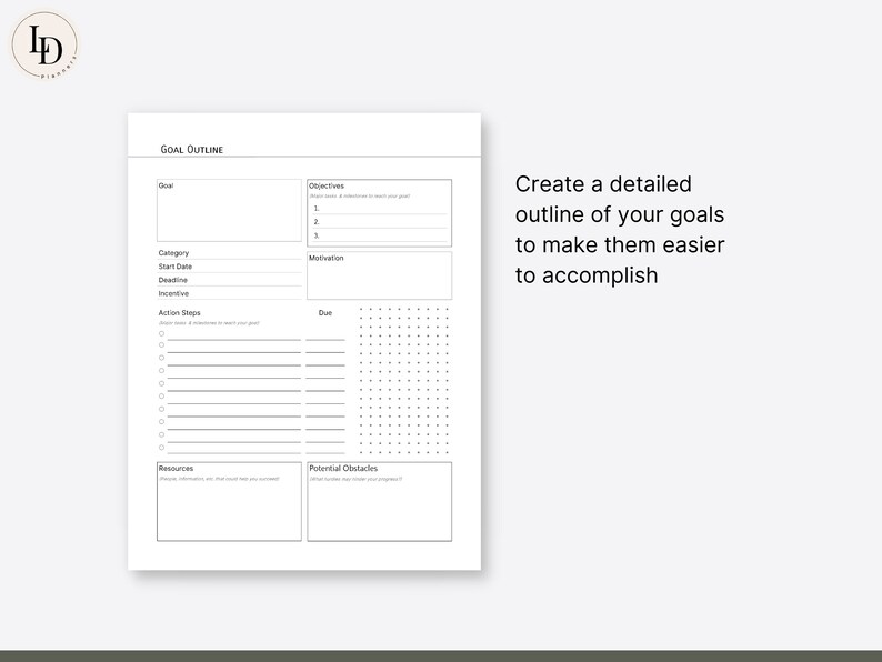 Goal Outline, Planner Insert printable PDF Template - Etsy Canada