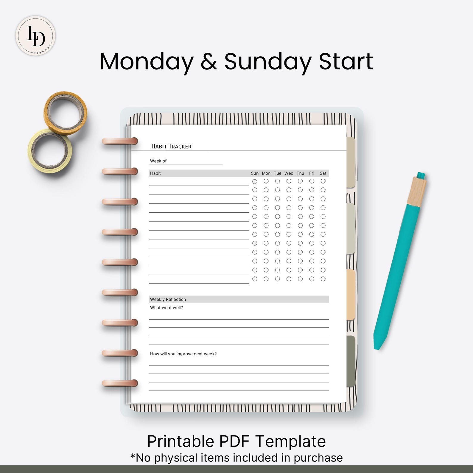 Weekly Habit Tracker, Monday and Sunday Start, Functional Planner ...