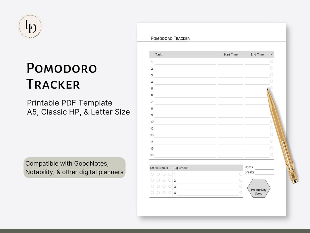 Pomodoro Tracker, Time Management Planner Insert printable PDF Template ...