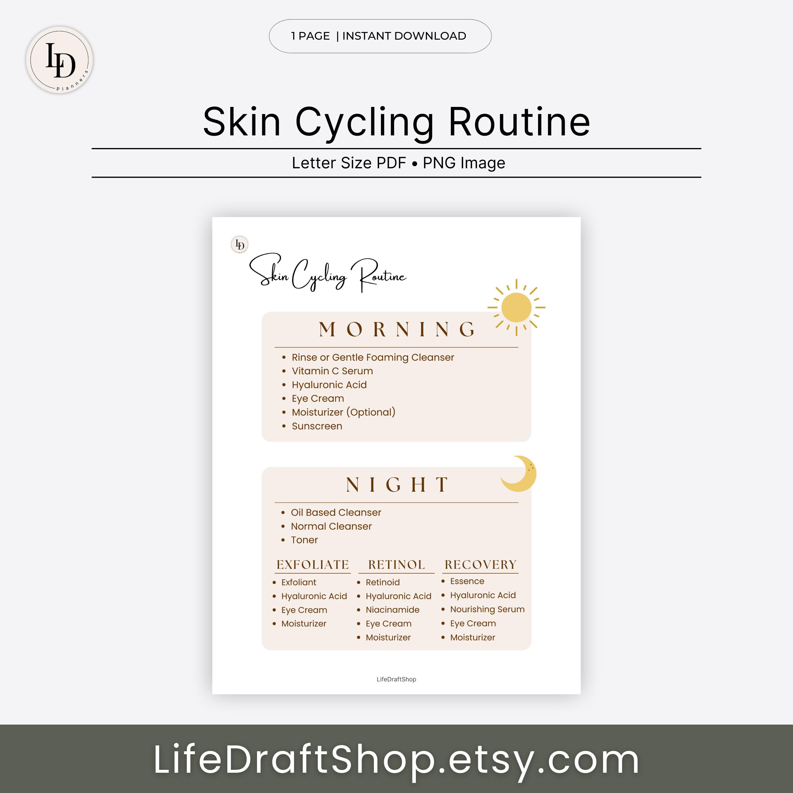 Skin Cycling Routine: Beauty Routine Cheat Sheet (printable PDF & PNG ...