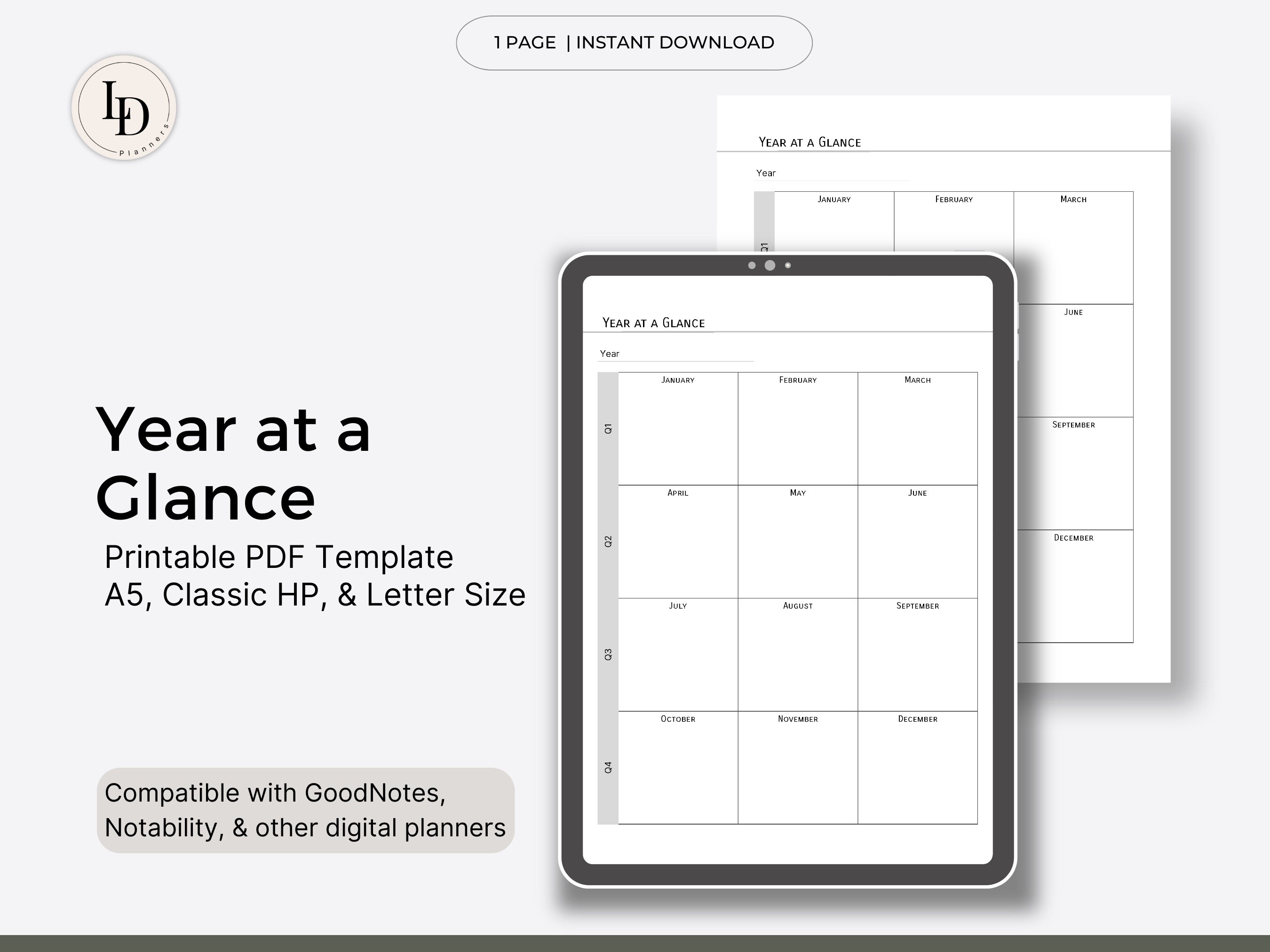 Year at a Glance YAG Planner Insert printable PDF Template - Etsy