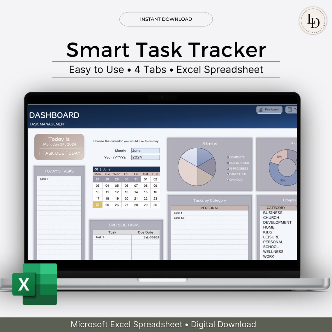 Master To-do List & Interactive Dashboard | Digital Planner | Simple Excel Spreadsheet Template ...