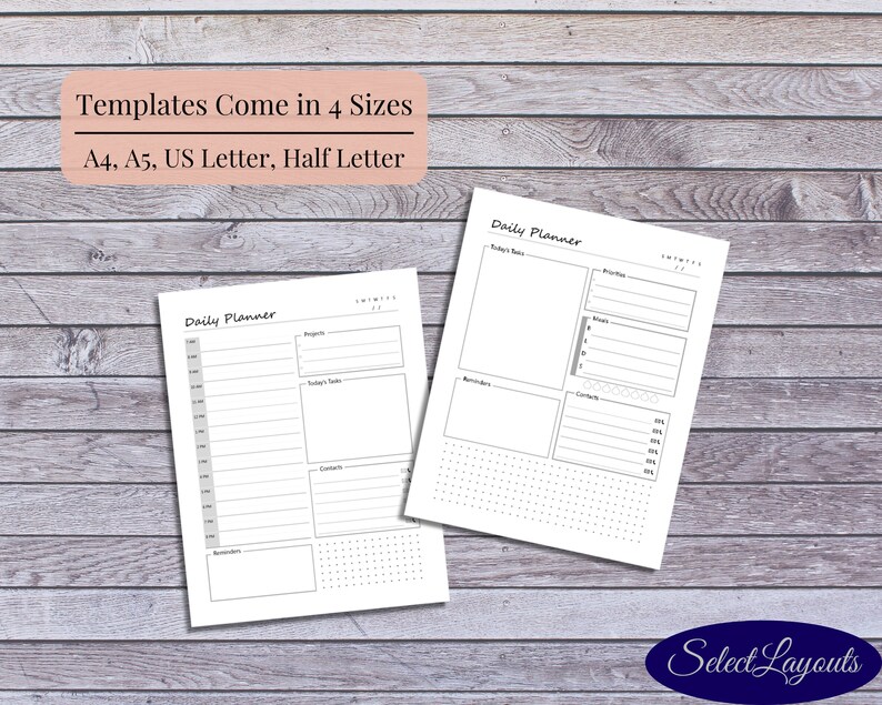 Daily Planner Inserts printable PDF Template | Etsy