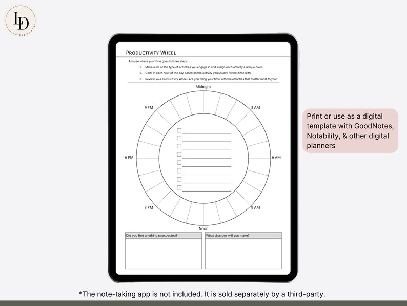 Productivity Wheel Worksheet, Planner Insert printable PDF Template - Etsy