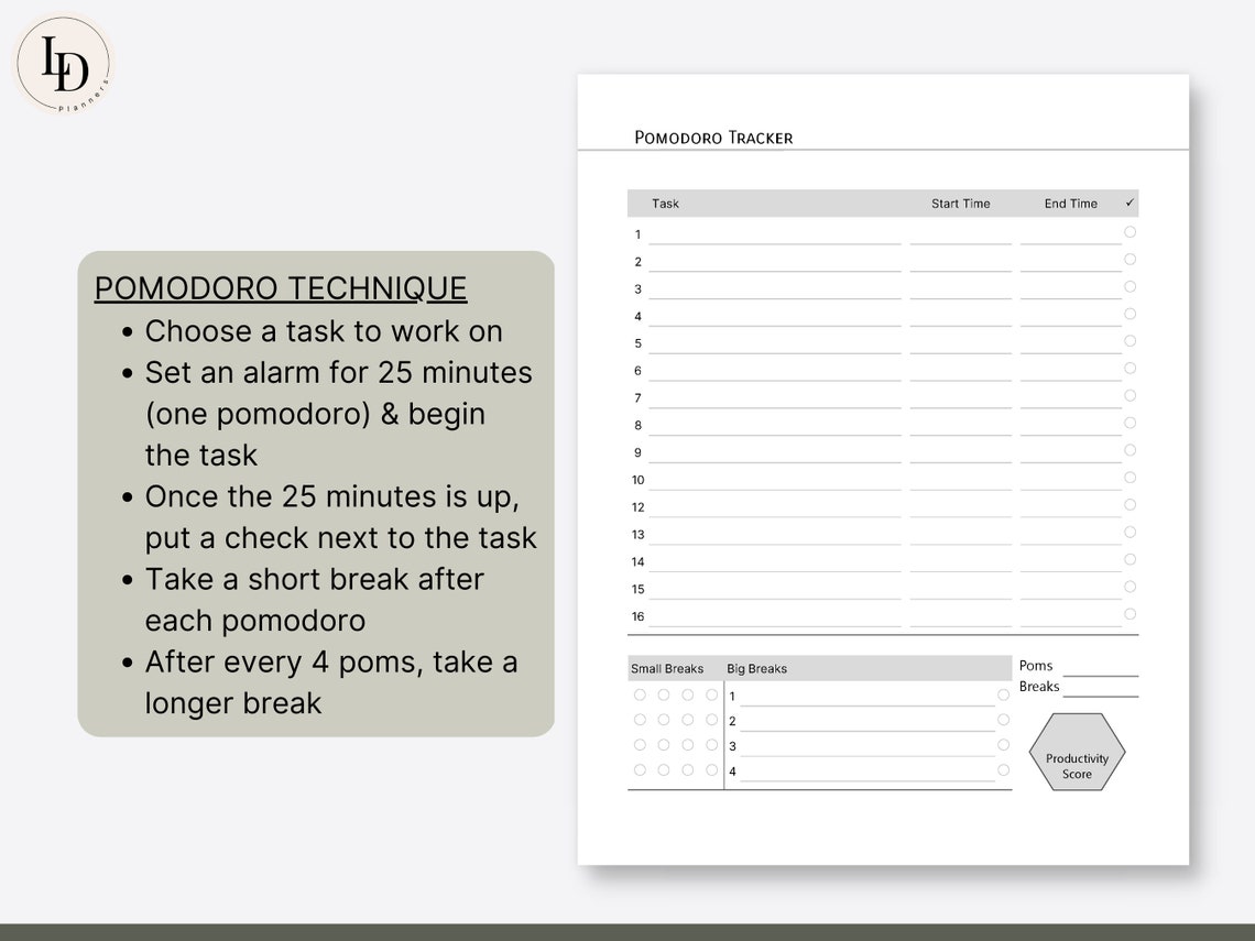 Pomodoro Tracker, Time Management Planner Insert printable PDF Template ...