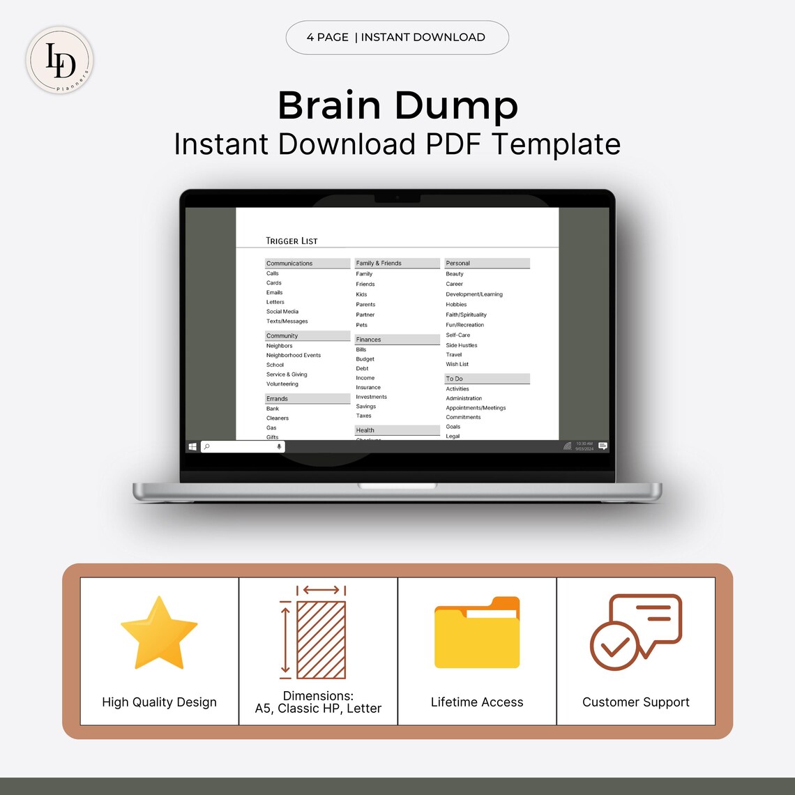 Brain Dump & Trigger List, Planner Insert (printable PDF Template) - Etsy
