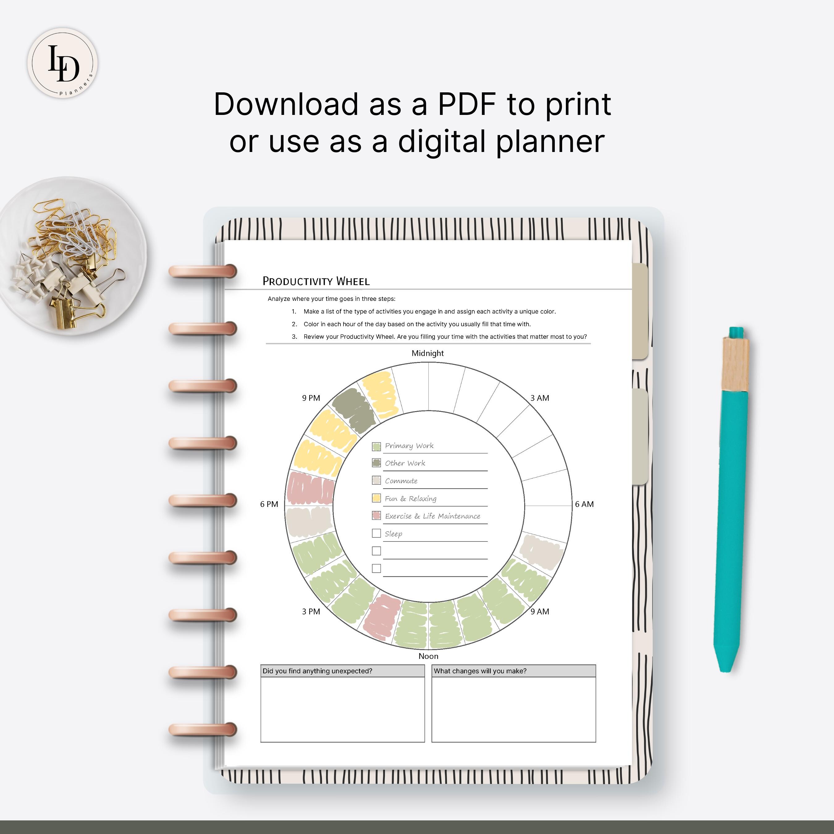 Productivity Wheel Worksheet, Digital Insert (printable PDF Template ...