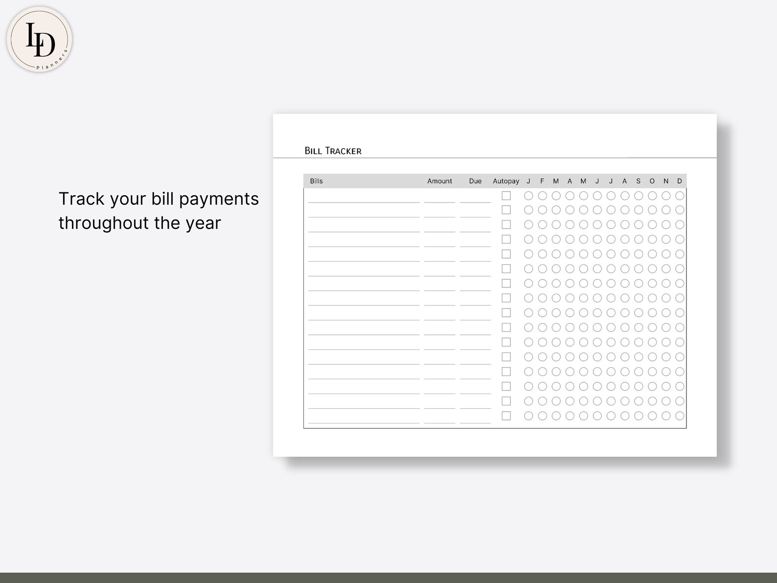 Bill Tracker, Financial Planner Insert (printable PDF Template) - Etsy