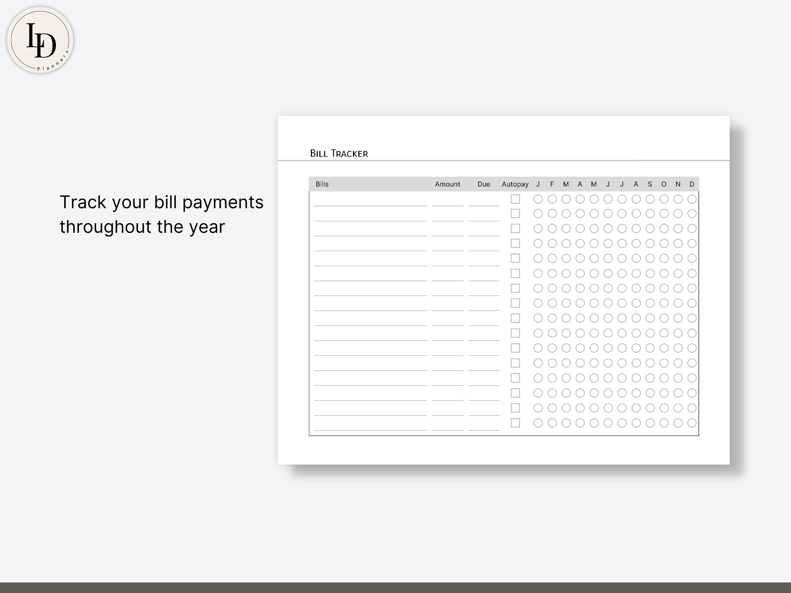 Bill Tracker, Financial Planner Insert (printable PDF Template) - Etsy