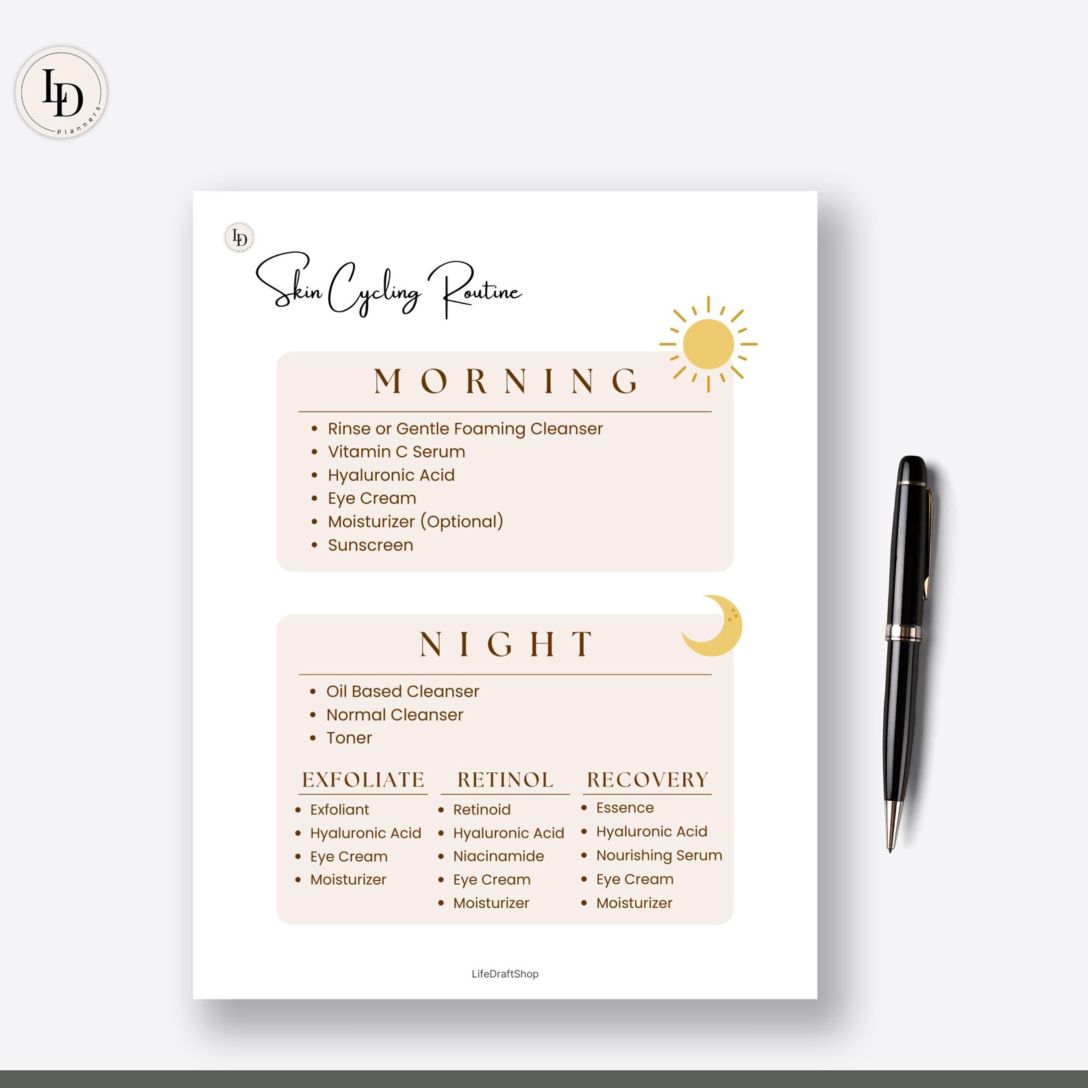 Skin Cycling Routine: Beauty Routine Cheat Sheet (printable PDF & PNG ...