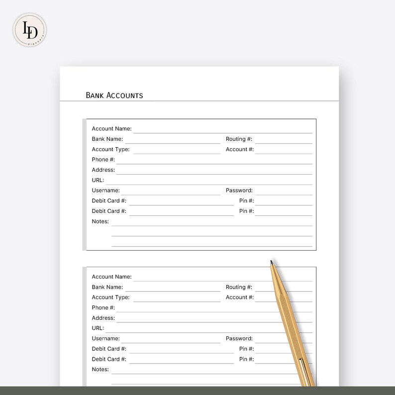 Bank Account Tracker, Financial Planner Insert | Printable PDF Template ...