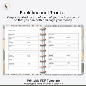 Bank Account Tracker, Financial Planner Insert | Printable PDF Template ...