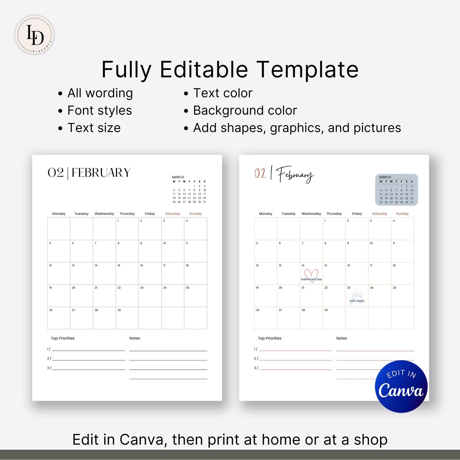 2025 Minimalist Monthly Planner, Dated Monday & Sunday Start Calendar ...
