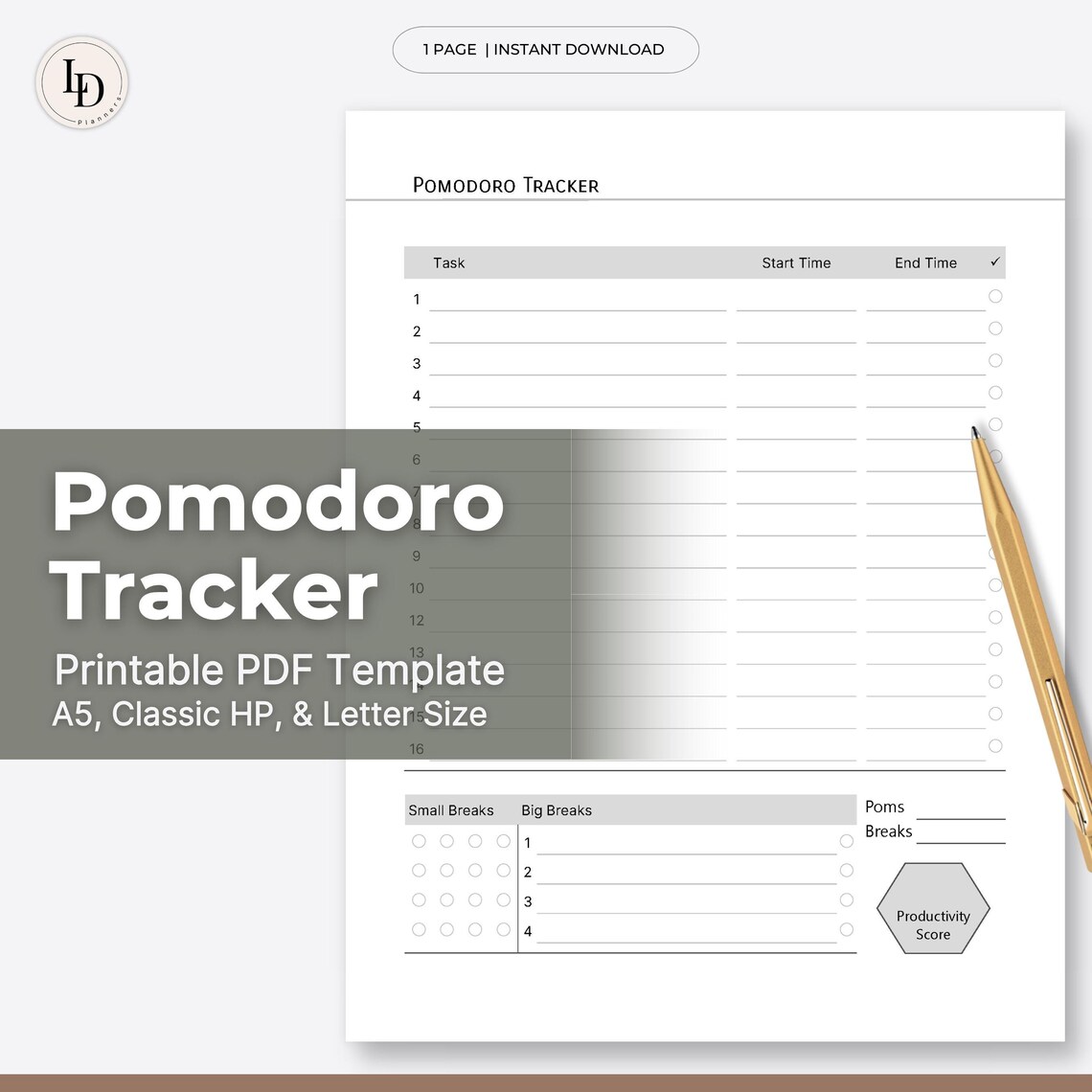 Pomodoro Tracker, Time Management Planner Insert (printable PDF ...