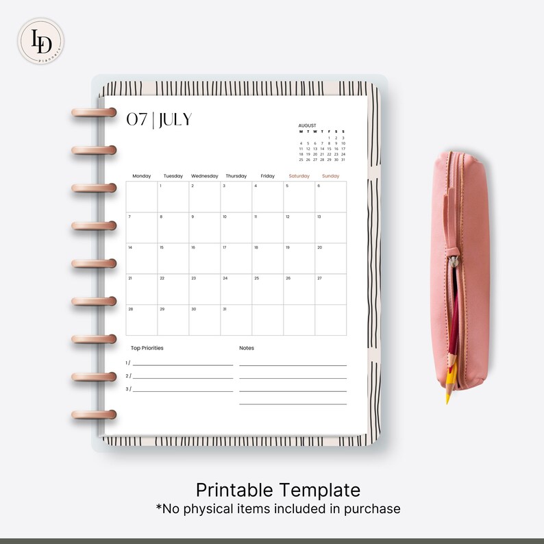 2025 Minimalist Monthly Planner, Dated Monday & Sunday Start Calendar ...