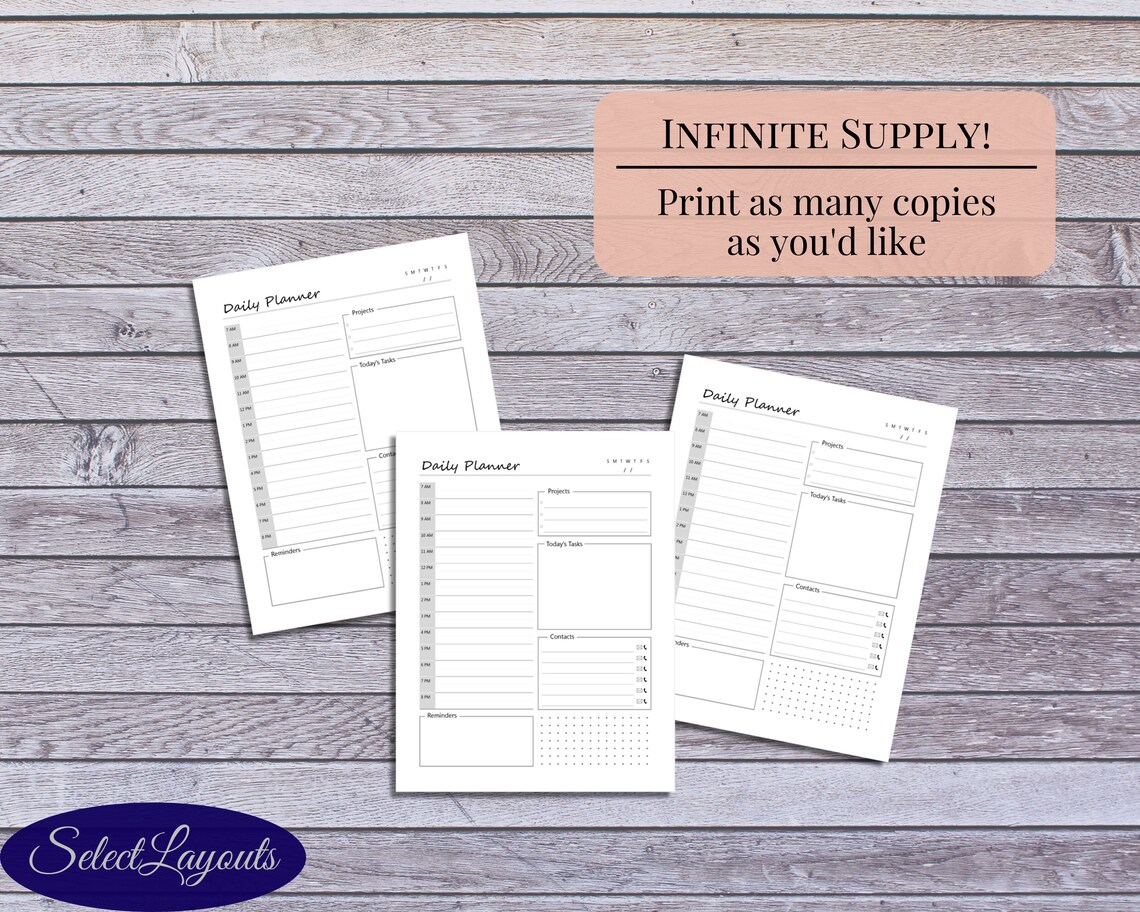 Daily Planner Inserts printable PDF Template | Etsy