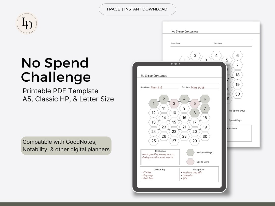 No Spend Challenge, Financial Planner Insert | Printable PDF Template ...