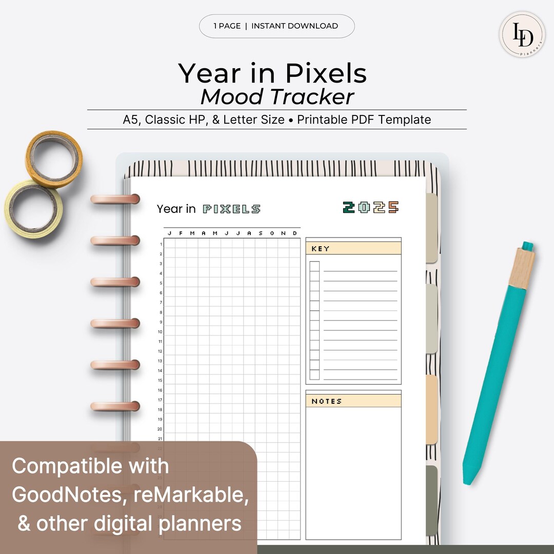 Year in Pixels Mood Tracker: Lifestyle Planner Insert (printable PDF ...