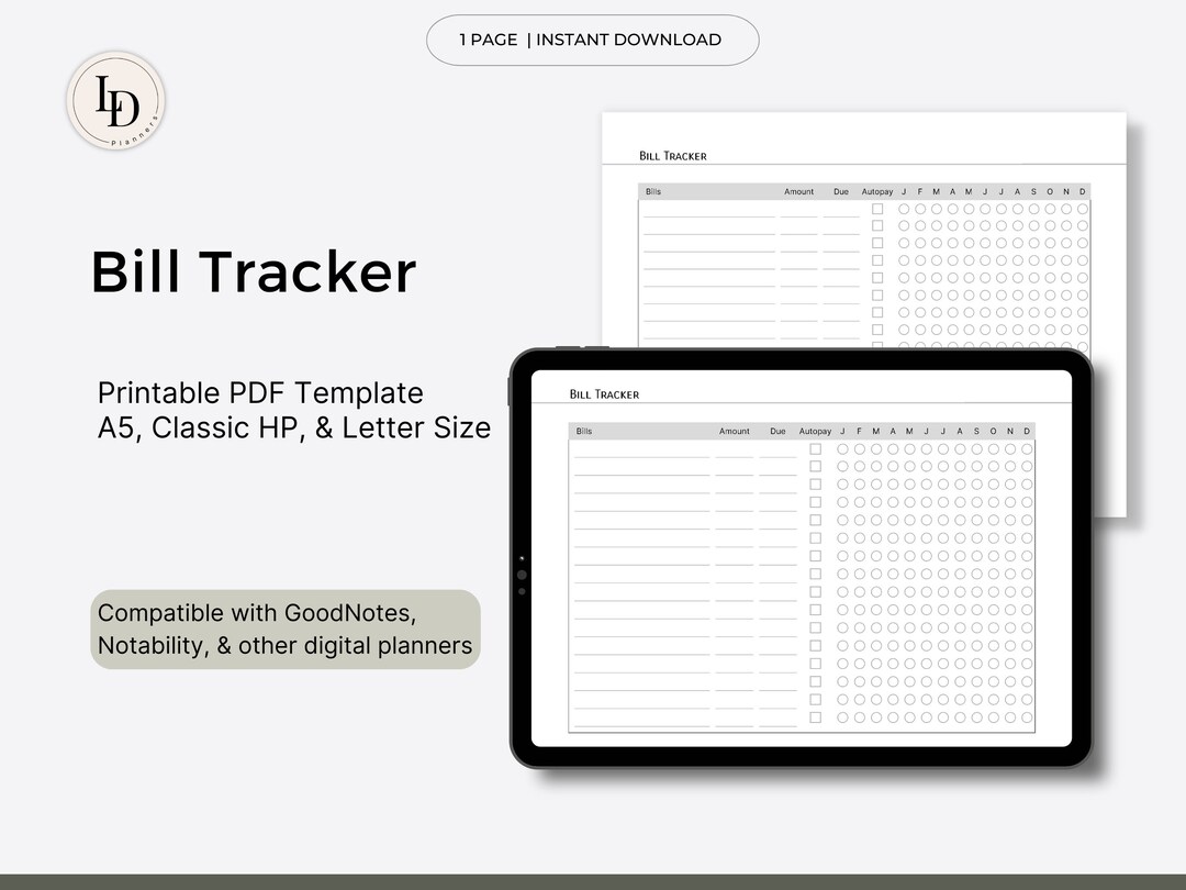 Bill Tracker, Financial Planner Insert (printable PDF Template) - Etsy