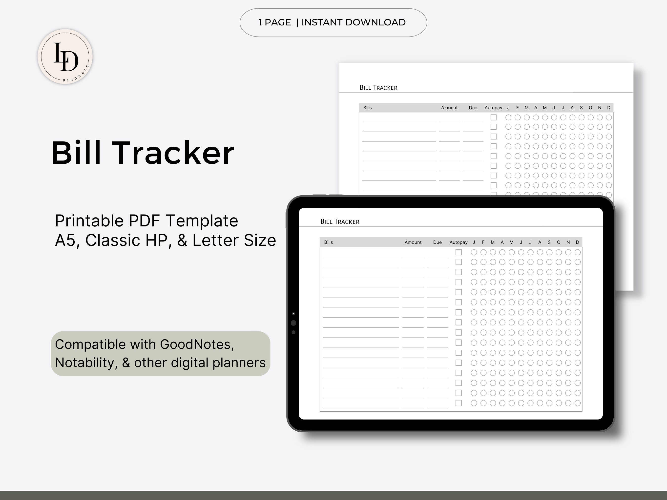Bill Tracker, Financial Planner Insert (printable PDF Template) - Etsy