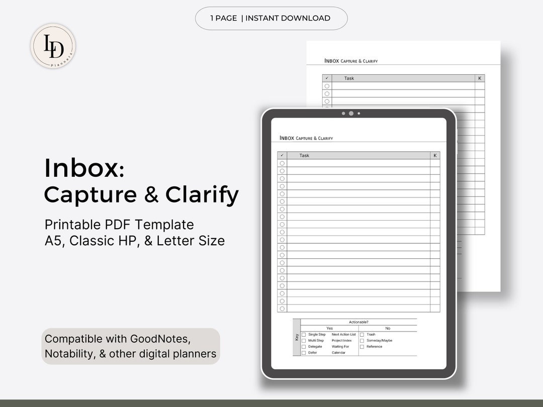 Inbox: Capture & Clarify, GTD Inspired Productivity Planner Inserts ...