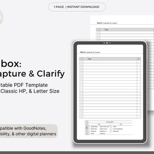Inbox: Capture & Clarify, GTD Inspired Productivity Planner Inserts ...