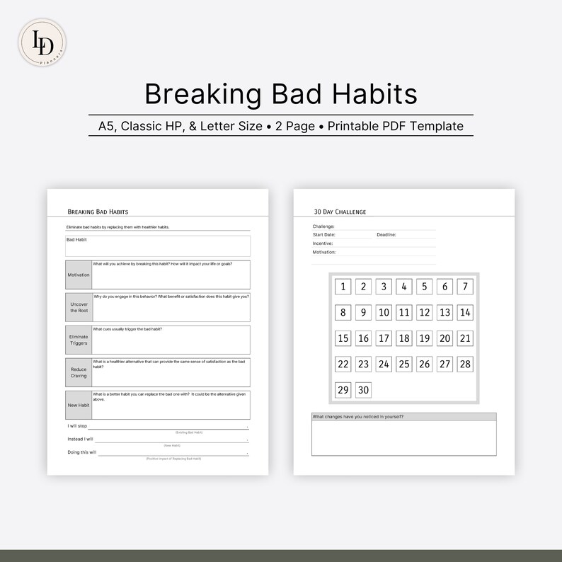 Breaking Bad Habits Worksheet Digital Productivity Planner Insert ...