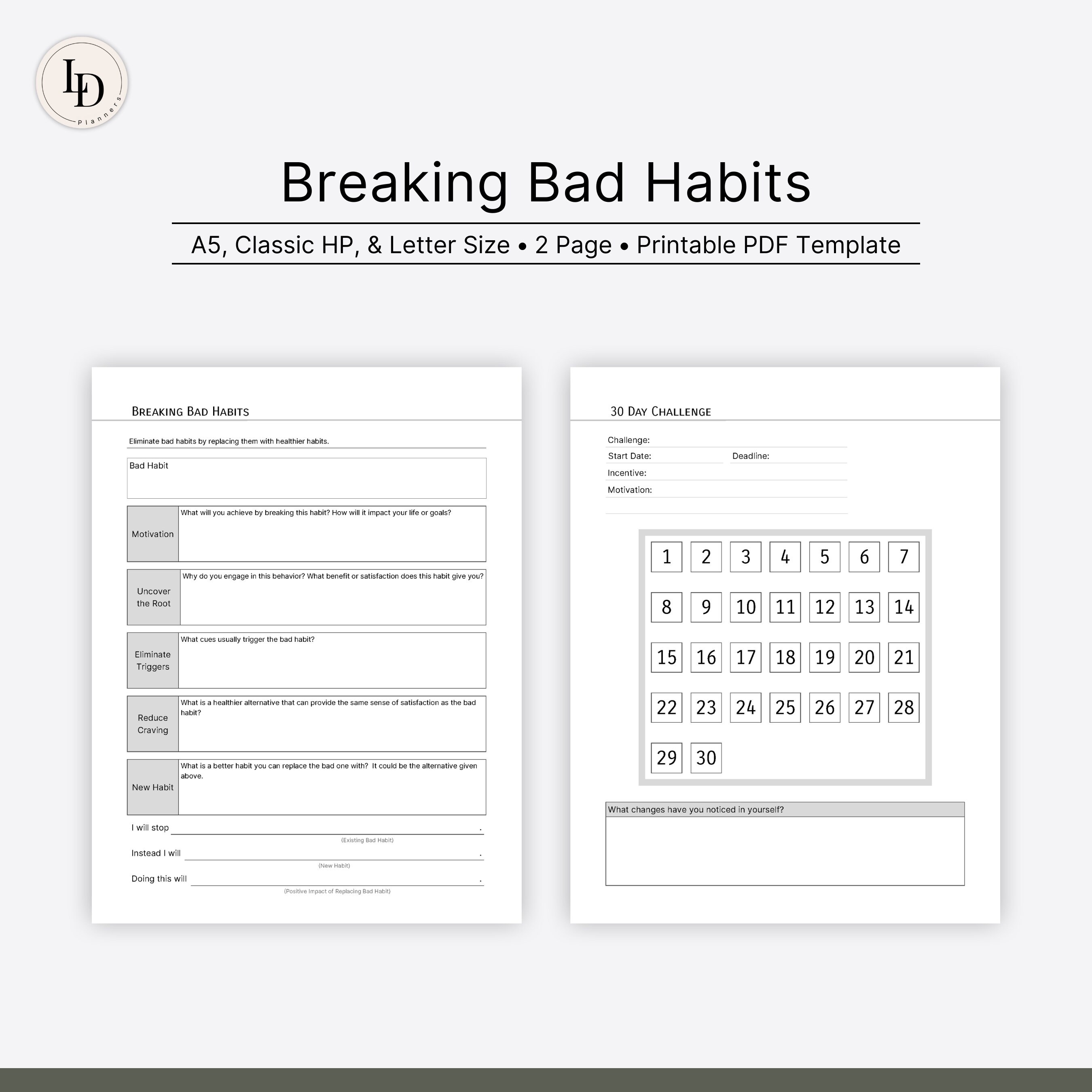 Breaking Bad Habits Worksheet Digital Productivity Planner Insert ...