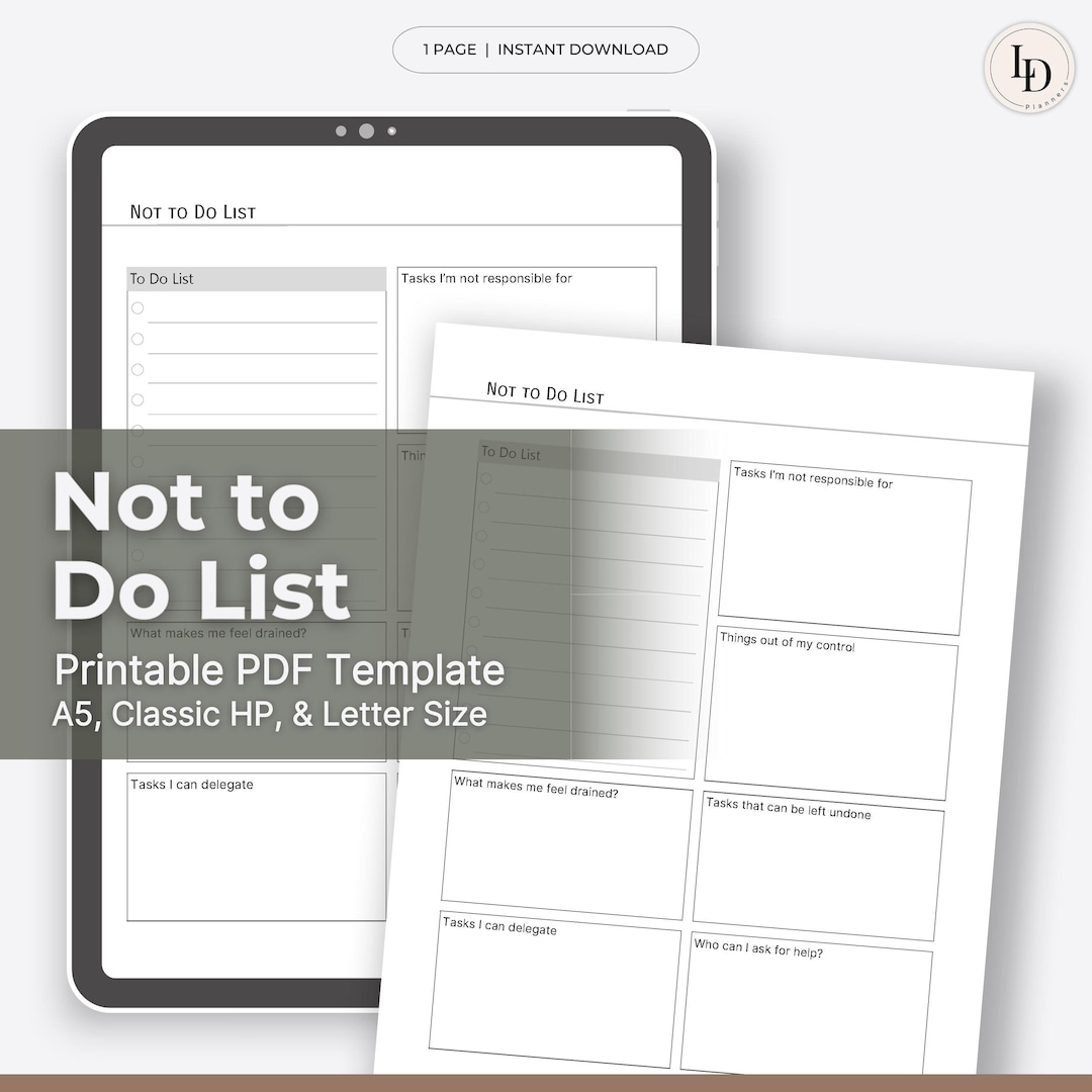 Not to Do List, Planner Insert (printable PDF Template) - Etsy
