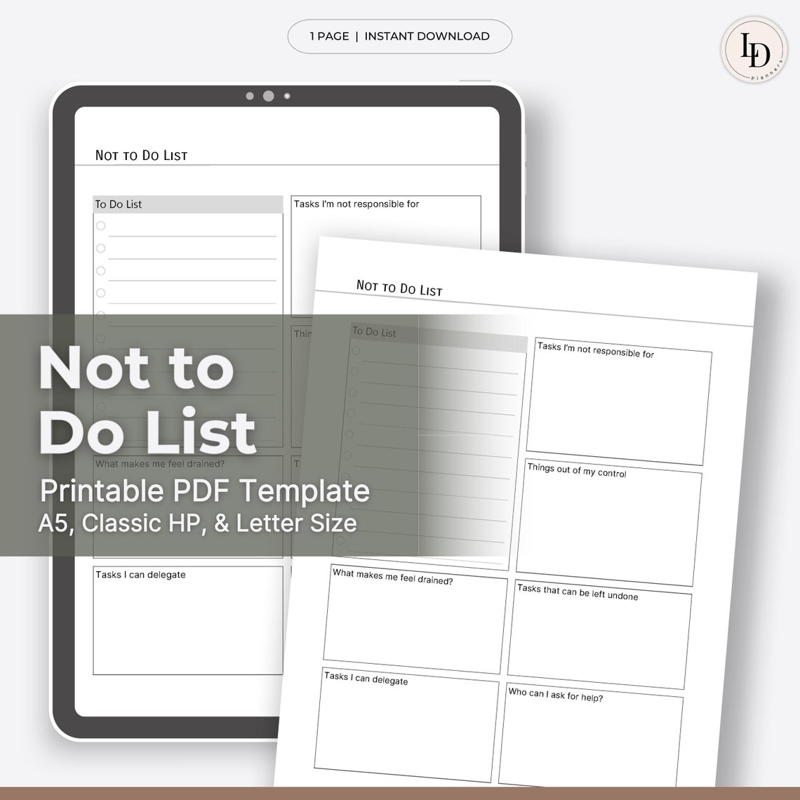 Not to Do List, Planner Insert (printable PDF Template) - Etsy