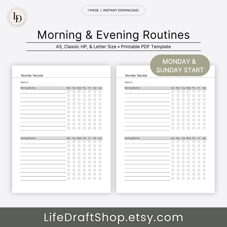 Morning & Evening Routine, Intentional Planning Insert | Minimalist ...