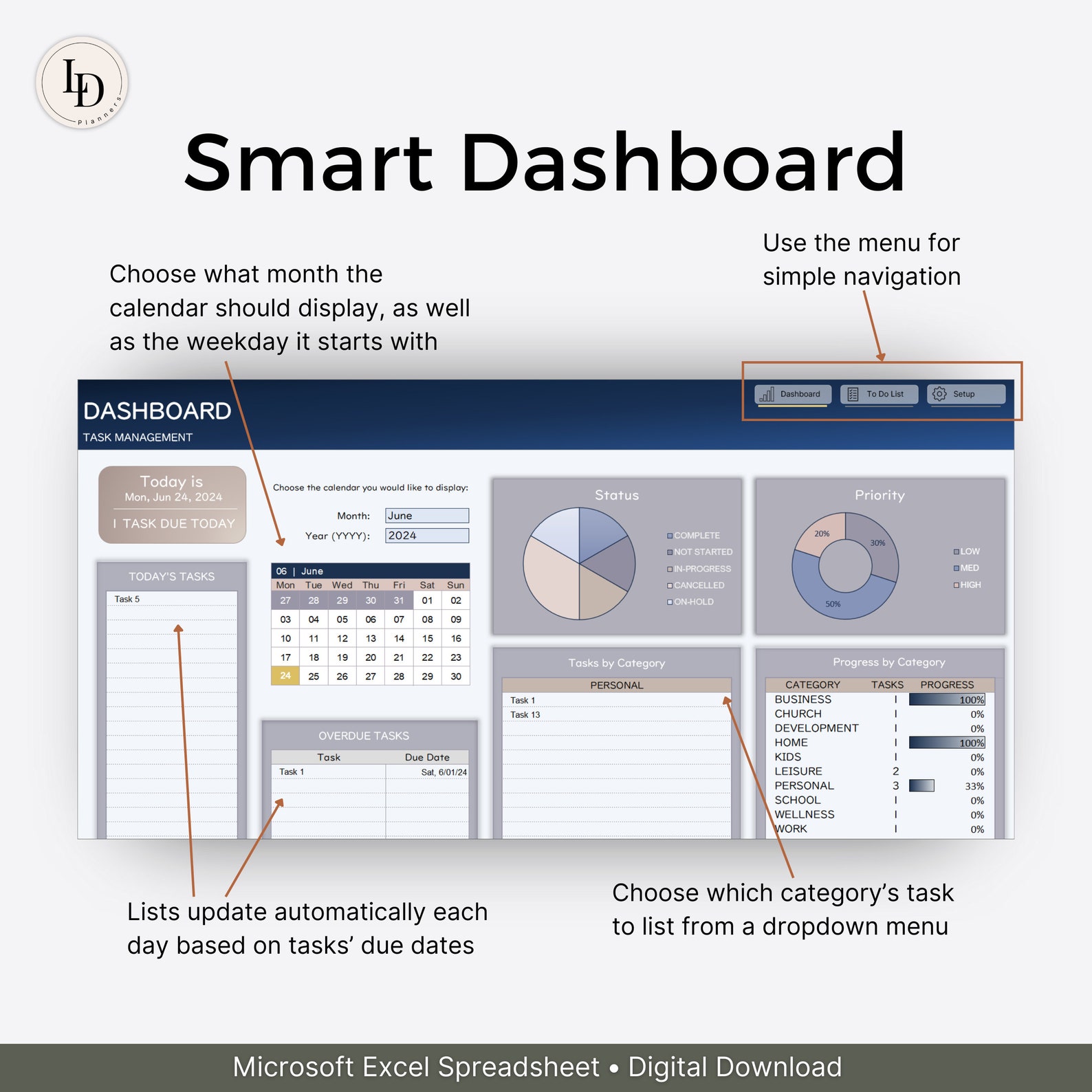 Master To-do List & Interactive Dashboard | Digital Planner | Simple Excel Spreadsheet Template ...