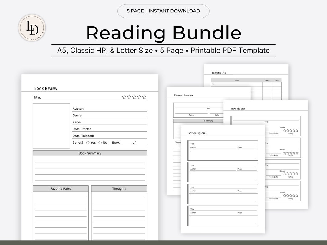 Reading Tracker Bundle | Book Planner Inserts | Digital Planner ...