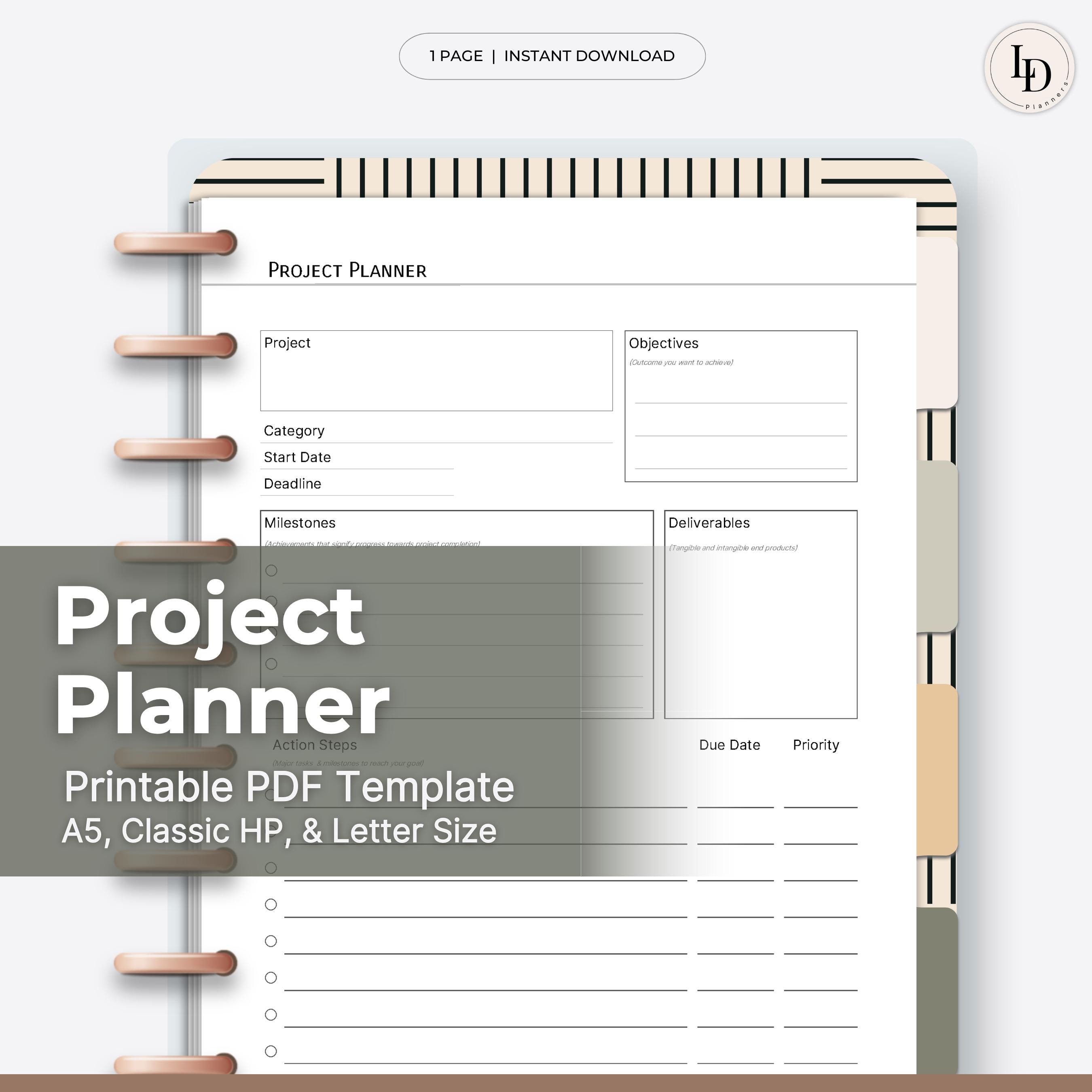 Project Plan, Digital Planner Insert (printable PDF Template) - Etsy