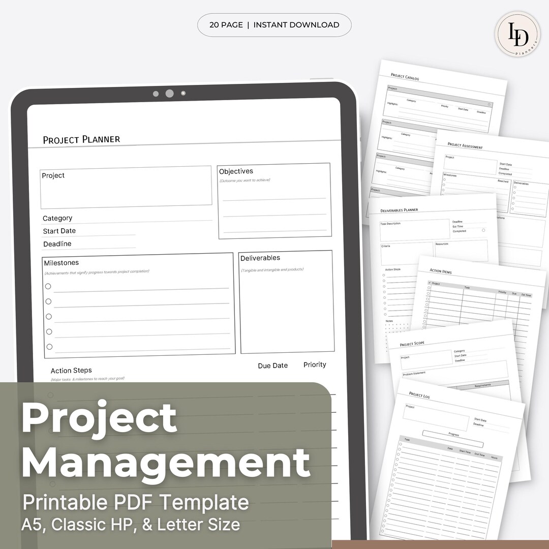 Project Management Tools, Digital Planner Inserts (printable PDF ...