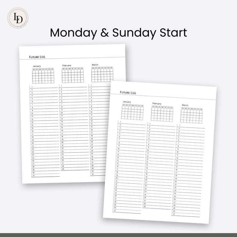 Future Log Planner Inserts: Quarterly Yearly Overview (printable PDF ...