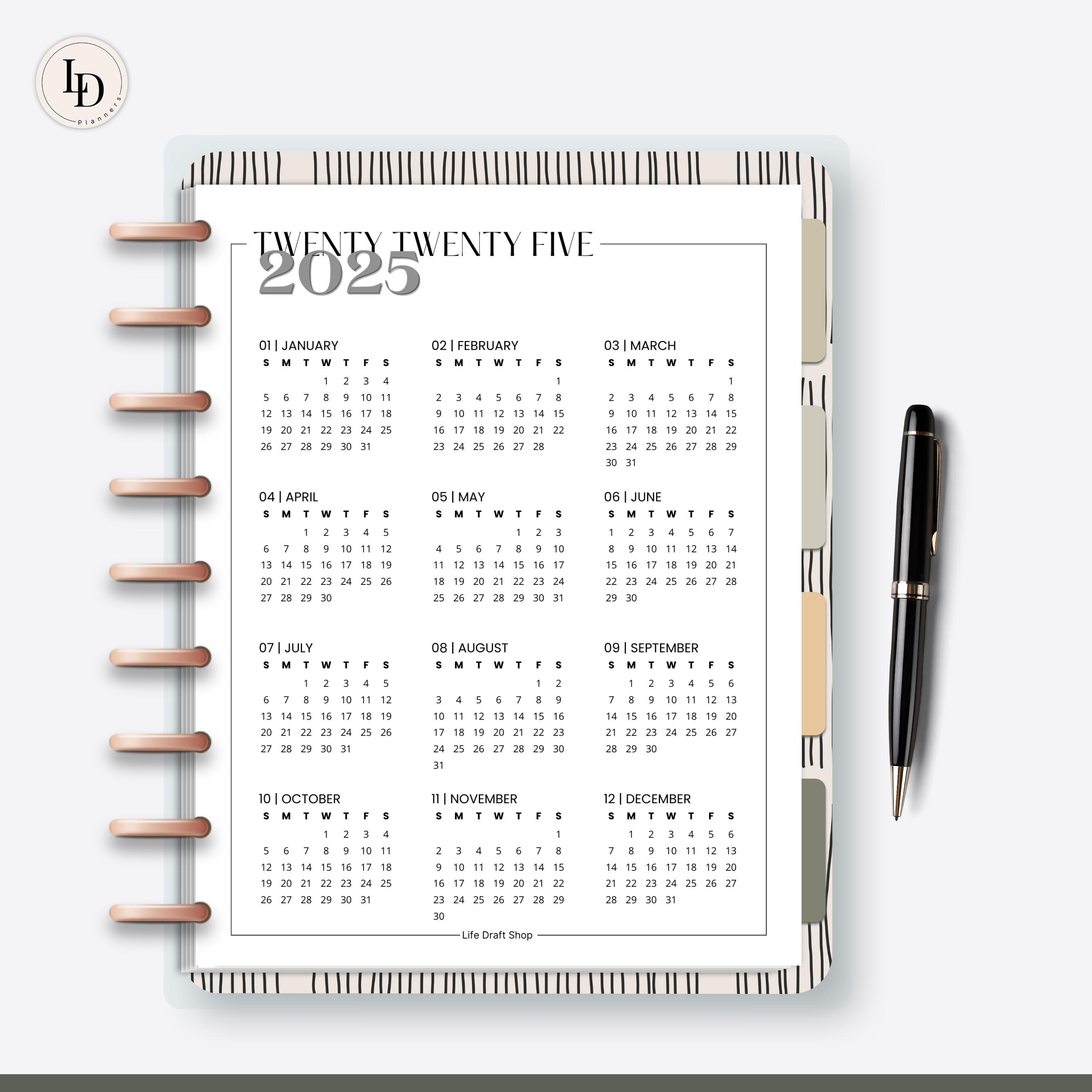 2025 Minimalist Year at a Glance, Dated Calendar Full-year Overview ...