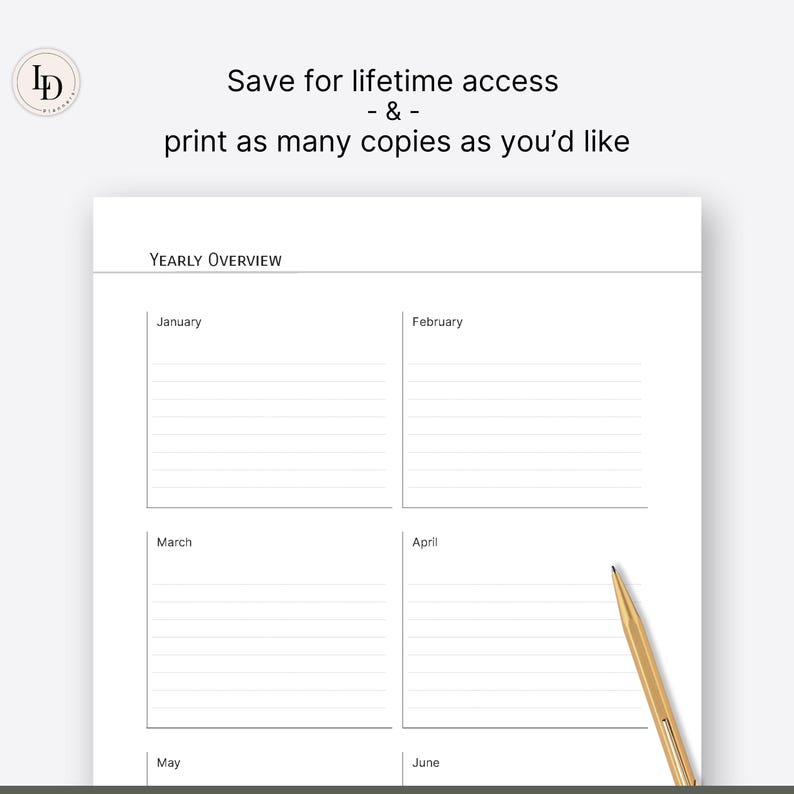 Yearly Overview, 2 Pages | Year at a Glance (YAG) Planner Insert ...
